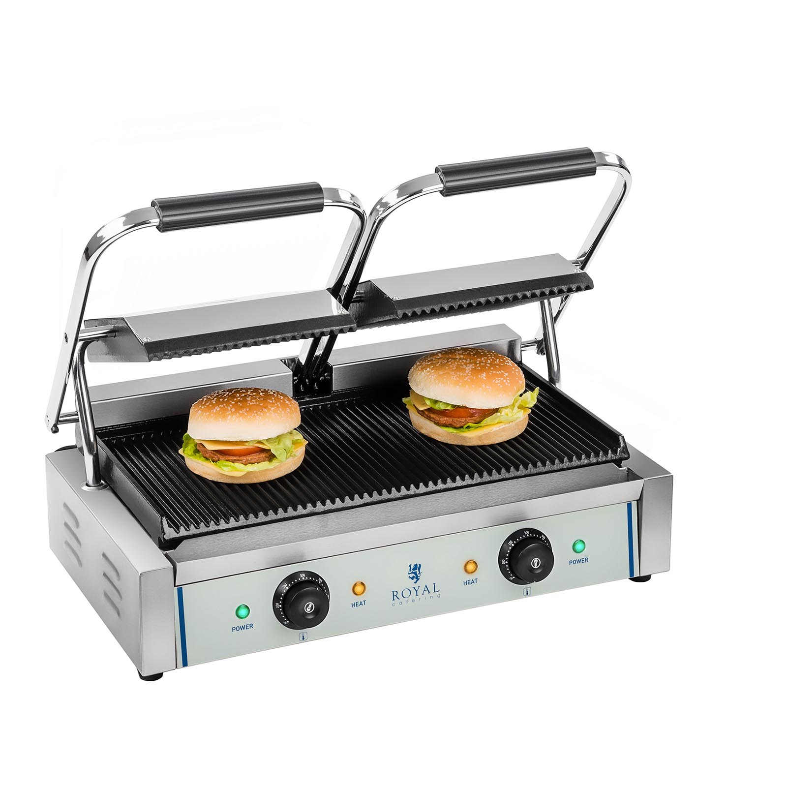 DOUBLE PANINI MACHINE CONTACT GRILL TOASTER SANDWICH MAKER RIBBED ...
